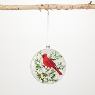 Painted Cardinal Disc Ornament Multicolor 4.5"H Glass - 4.5"L x 1.5"W x ...