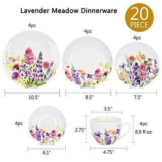 STP Goods Lavender Meadow Bone China Dinnerware Set of 20 for 4 - Bed ...