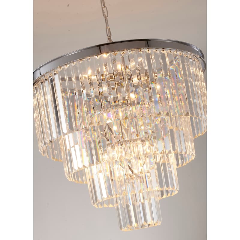 12-Light D24" Four Tier Chrome Frame Chandelier with Clear Hanging ...