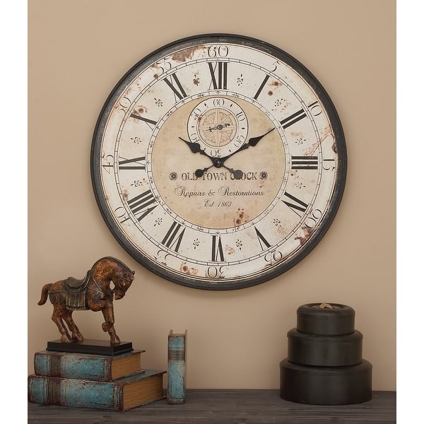 Brown Wooden Distressed Vintage Style Decorative Wall Clock with Black ...