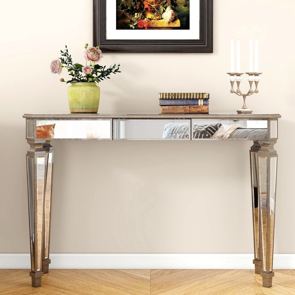 Mirrored Console Table Embedded Sparkling Crystals Diamond - 47.2" x 13 ...