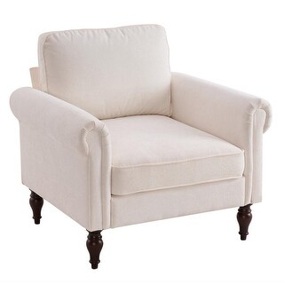 Modern Arm Chair Accent Single Upholstered Seat Solid Wood Cream - 33. ...