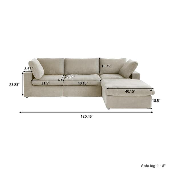 L-shape Linen Upholstered Sofa Multiple Cushions Sectional Couch - Bed ...