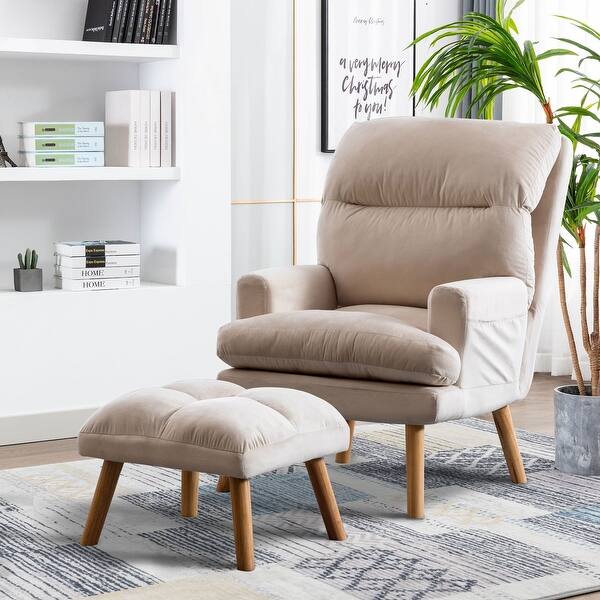 Soft Fabric Armchair with Adjustable Backrest and Side Pockets,with ...