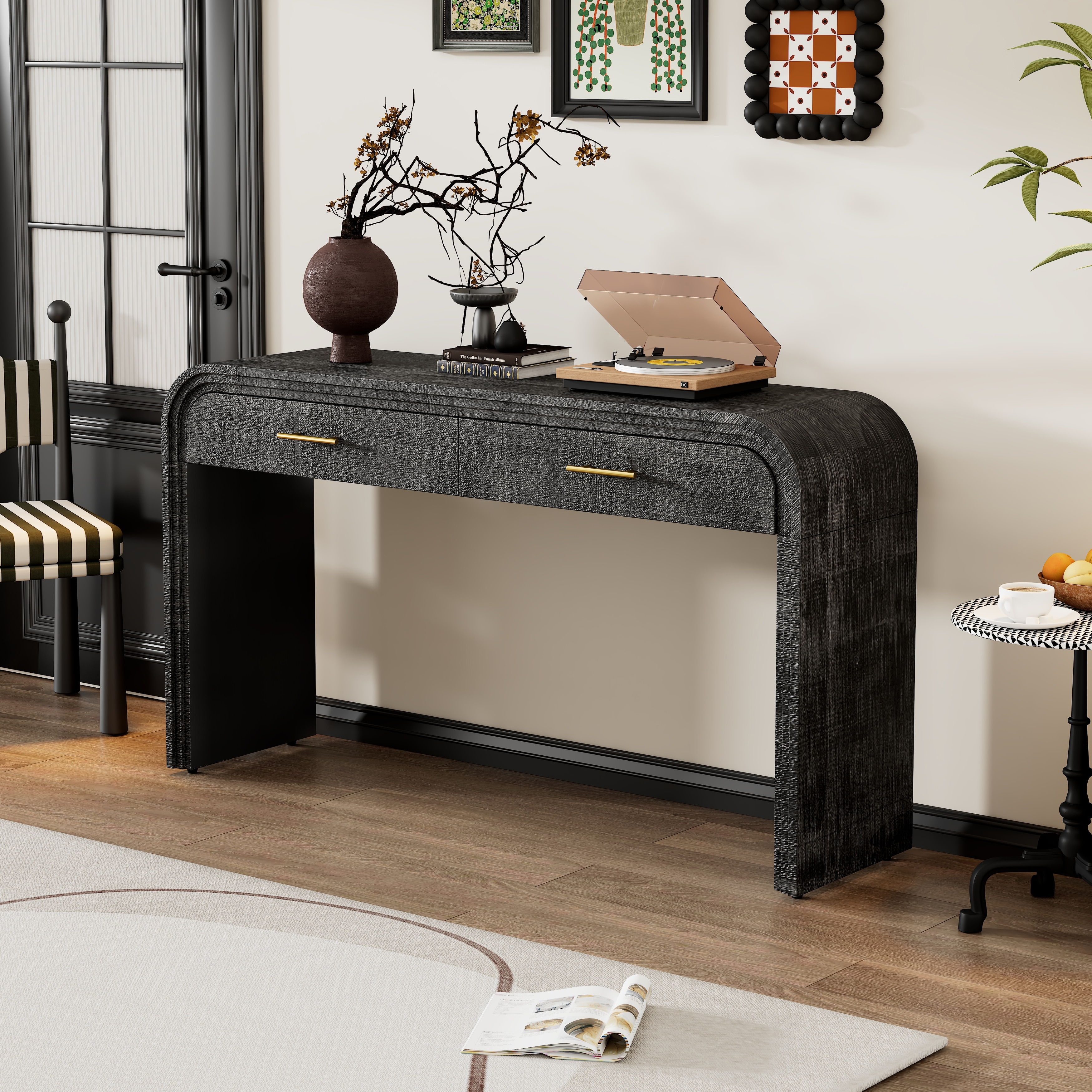 Unique Retro Silhouette Console Table Sideboard Cabinet with Open Style 2 Top Drawers Adjustable Feet for Entrance Bed Bath Beyond 40967042