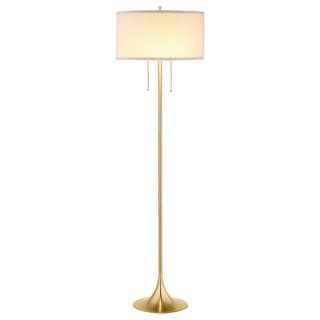 Mikka Floor Lamp, Pull-Chain, Gold Flared Pedestal Base, Beige Fabric ...