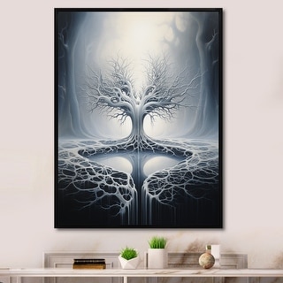 Designart "Surrealism Tree Celestial Roots " Surrealism Framed Canvas ...