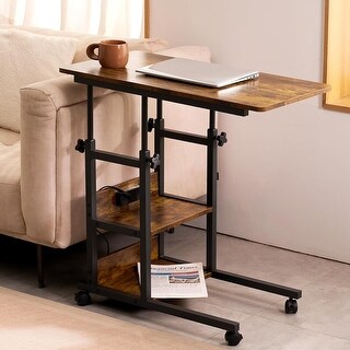 Adjustable Height C-Shaped End Table with Charging Station and Wheels ...