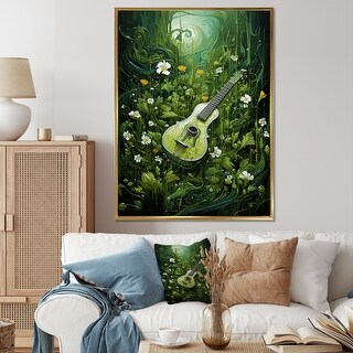 Designart "Music Guitar Meadows Grass Green" Music Framed Wall Art ...