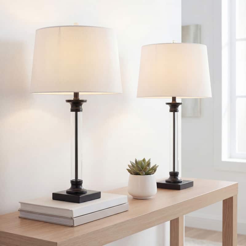 JONATHAN Y Fraser 30" Glass and Metal LED Table Lamp, Black/Clear (Set ...