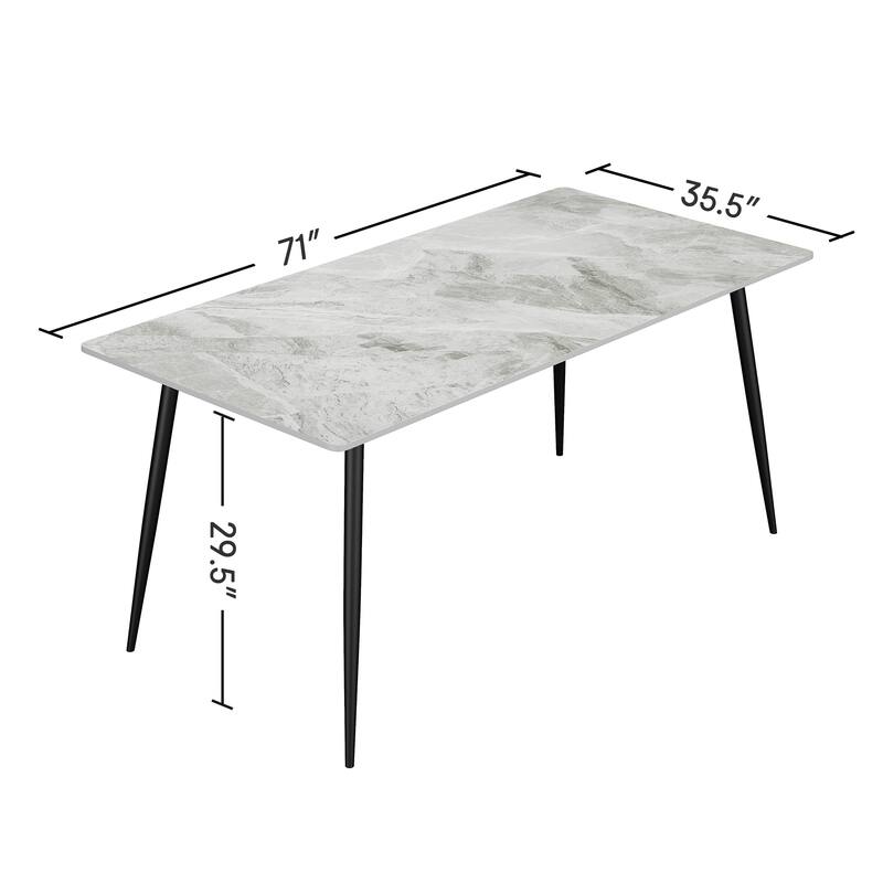 Dining Table with Sintered Stone Tabletop and Metal Legs, 70 ...