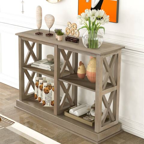 Merax Console Table with 3-Tier Open Storage Spaces and X Legs ...