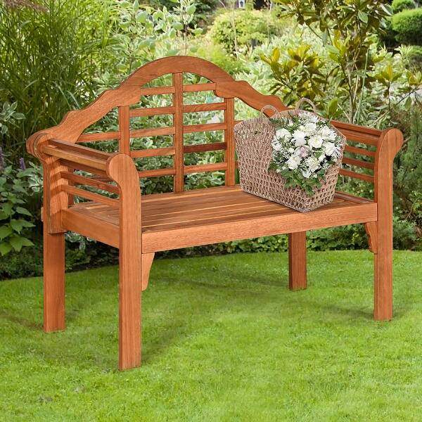 Costway 49'' Outdoor Folding Bench Eucalyptus Wood Backrest Armrest ...