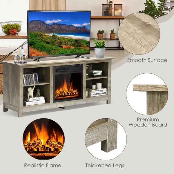 Gymax 58'' 2-Tier Fireplace TV Stand W/18'' 1500W Electric Fireplace ...