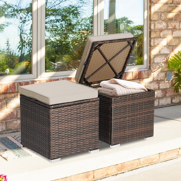 2PCS Patio Rattan Ottomans Seat Side Table Storage Box Footstool On Sale Bed Bath Beyond 37167318