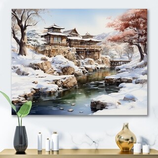 Designart "Japon Art Snowy Hot Bath IV" Japanese Canvas Art Print - Bed ...