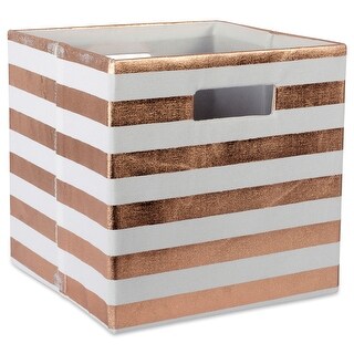 11" White and Copper Colored Stripe Patterned Square Storage Bin - Bed ...