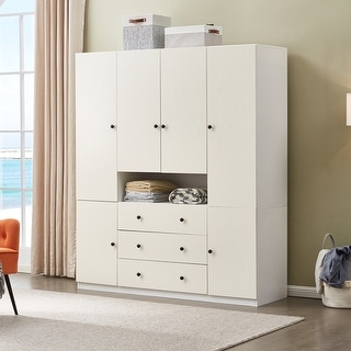 White Armoire Wardrobe Closet Wooden 4 Door Large Storage Cabinet with ...