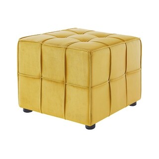HomeRoots 22" Yellow Velvet And Black Cube Ottoman - Bed Bath & Beyond ...