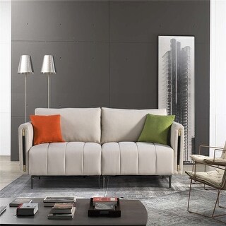 Hardwood Frame Linen Fabric Cushions Loveseat with Soild Metal Leg ...