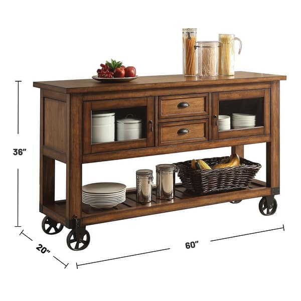 Rectangular Kitchen Cart with Caster Wheels in Distressed Chestnut ...