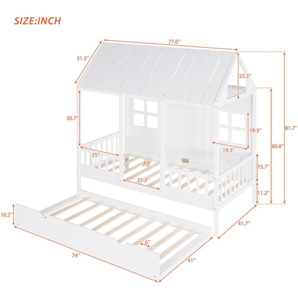 Twin Size Play House Bed Wood Daybed with Twin Trundle / Thick Slats ...