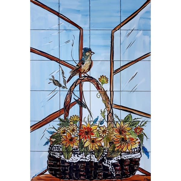 24x36 Floral Bird Backsplash Design 24pc Ceramic Tile Wall Mural - Bed ...