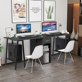 Two Person Computer Desk Double Workstation With Drawer Large Dual Work ...