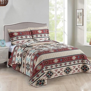 Full/Queen Rustic Striped Southwestern Quilt Stitched Bedding Set Red ...