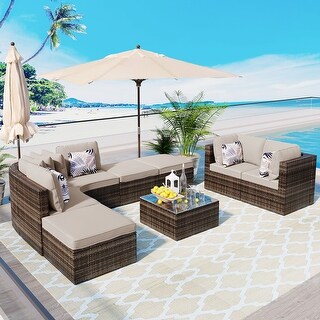 8-piece Outdoor Wicker Sofa Set, Rattan Sofa Lounger, With Colorful Pillows, Conversation Sofa ...