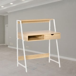 Compact Writing Desk with Storage Drawer, Display Shelf, and Metal ...