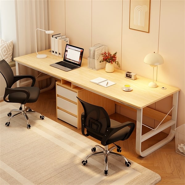 Minimalist Long Two-Person Computer Desk with Storage Drawers - Bed ...