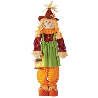 Expandable Straw Accent Scarecrow with Lantern - 18.000 x 8.300 x 6.400 ...