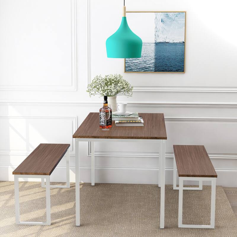 3 Piece Dining Set with Kitchen Table and Benches - Overstock - 32278321