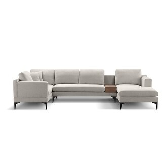 U-Shape Sectional Sofa 3-Piece Upholstered Couch Set with Coffee Table ...