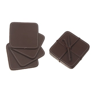 4PC Square Genuine Leather Coasters Tan - Bed Bath & Beyond - 40138719
