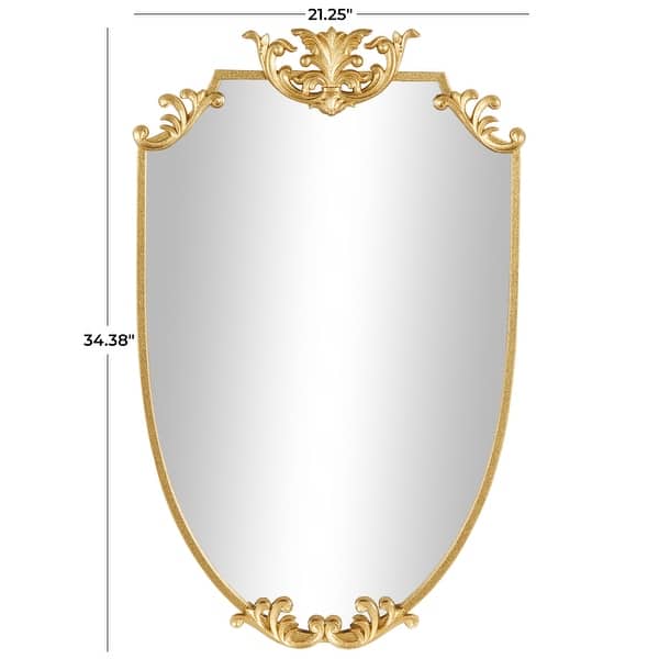 Gold Metal Shield Floral Room Wall Mirror with Floral Embellishments ...