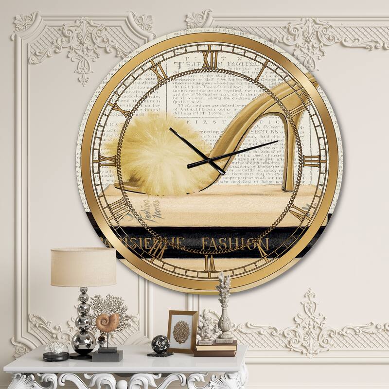 Designart 'Gold Fashion High Hells II' Posh & Luxe Large Wall CLock ...