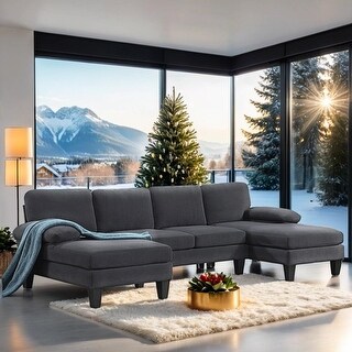 Artsy 112*56" Granular Velvet Sofa, U-Shaped Couch with Oversized Seat ...