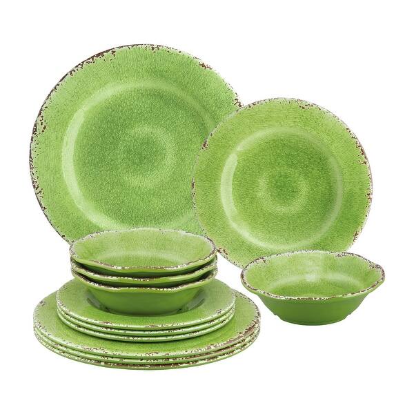 UPware 12-Piece Crackle Melamine Dinnerware Set, Green - Bed Bath ...