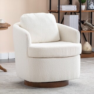 Boucle Fabric Swivel Chair With Soild Wood Leg,Ivory - Bed Bath ...