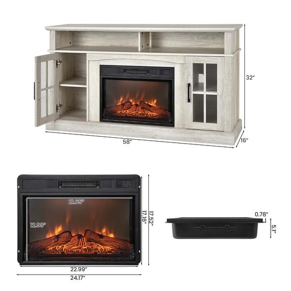 Costway 58" Fireplace TV Stand W/ 1400W Electric Fireplace for TVs up ...