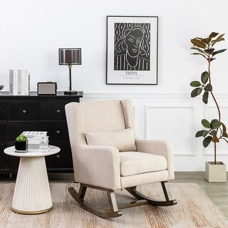 Tufted Upholstered Linen Wingback Rocking Accent Chair for Nursery ...