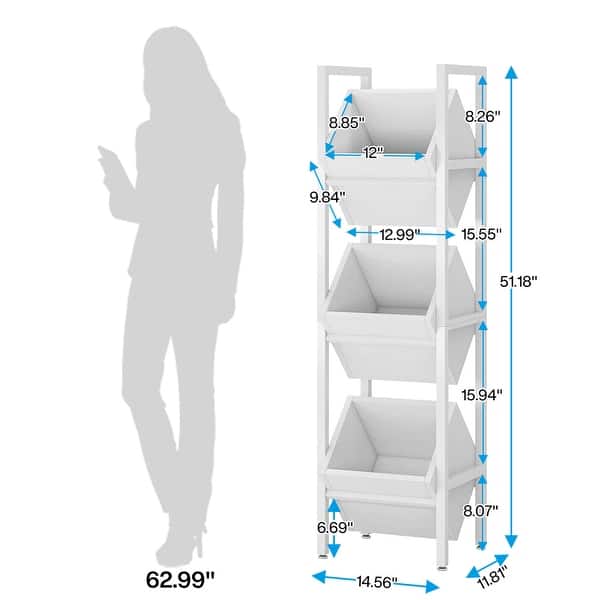 Wood Basket Stand, 3 Tier Shelving Unit with Baskets - Bed Bath ...