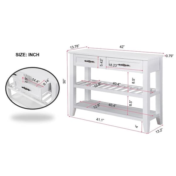 42 Inch Console Sofa Table with 2 Storage Drawer, 2 Tiers Entryway ...