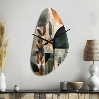 Green And Brown Artistic Liberation II - Boho Feather Wall Clocks in ...