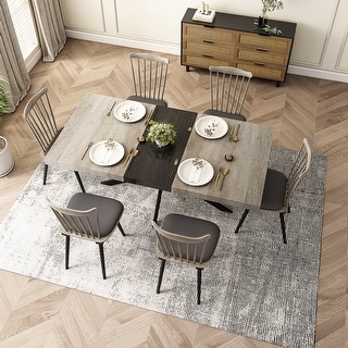 Retro Rectangular Stretch Dining Table for 6-8, Long Dining Room Table ...