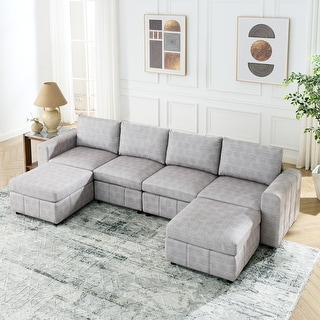 Upholstered Modular Sofa with 2 Movable Ottoman, 132" L Shaped ...