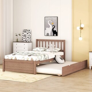 Space-Saving Twin Bed with Trundle, Rubberwood & MDF Design - Bed Bath ...