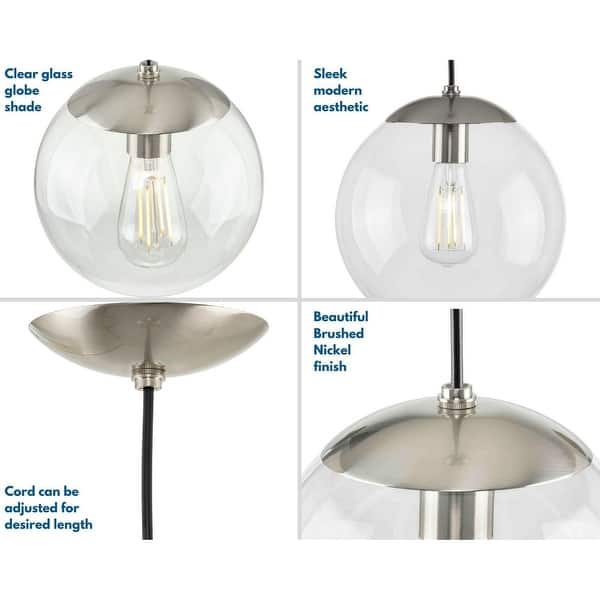 Atwell Collection 1-Light Clear Glass Brushed Nickel Large Pendant - 12 ...